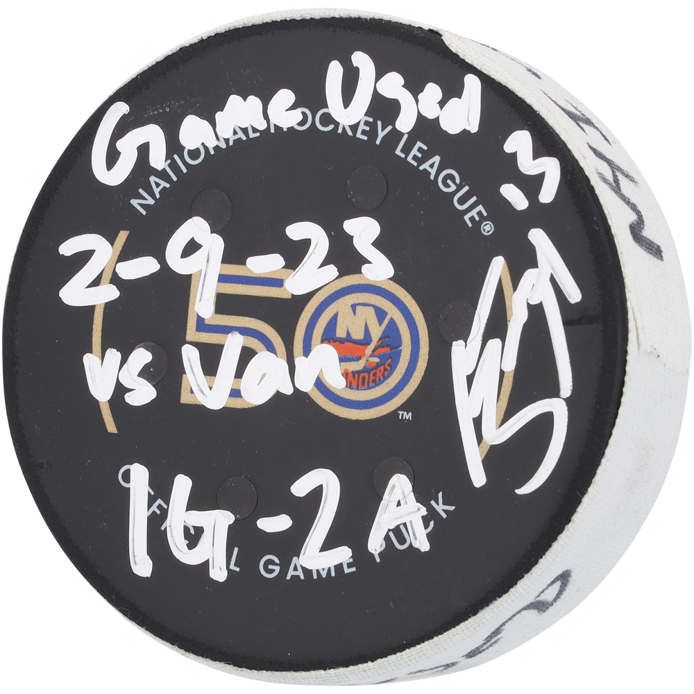 Mathew Barzal New York Islanders Autographed Game-Used Puck vs ...