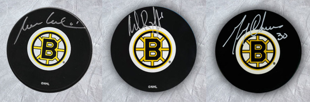 Boston Bruins Goalies Autographed Puck Lot of 3 - Gerry Cheevers ...
