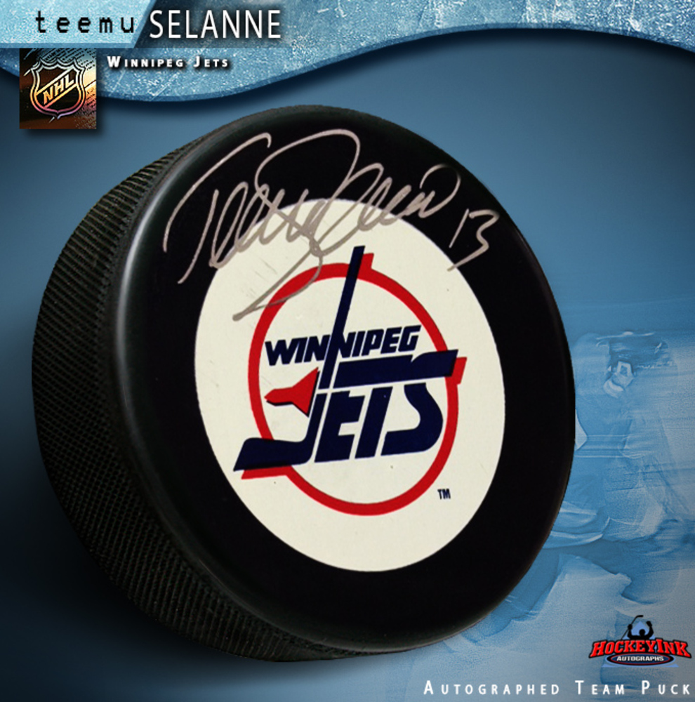 TEEMU SELANNE Signed Winnipeg Jets Puck - NHL Auctions