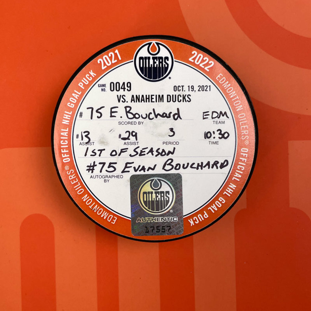 Evan Bouchard #75 - Autographed 4th NHL Career Regular Season Edmonton ...