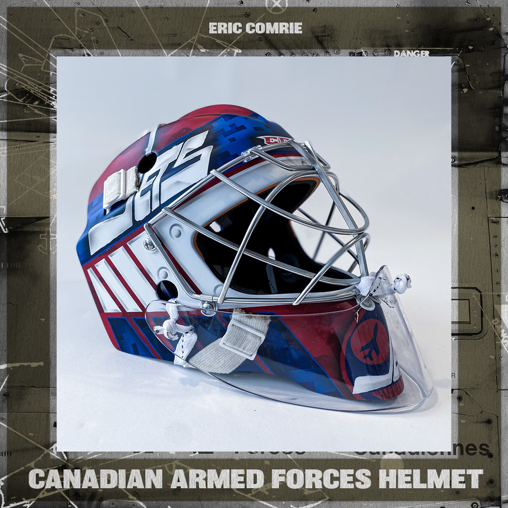 ERIC COMRIE Warm Up Worn Canadian Armed Forces Goalie Mask - NHL Auctions