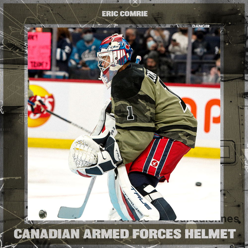ERIC COMRIE Warm Up Worn Canadian Armed Forces Goalie Mask - NHL Auctions