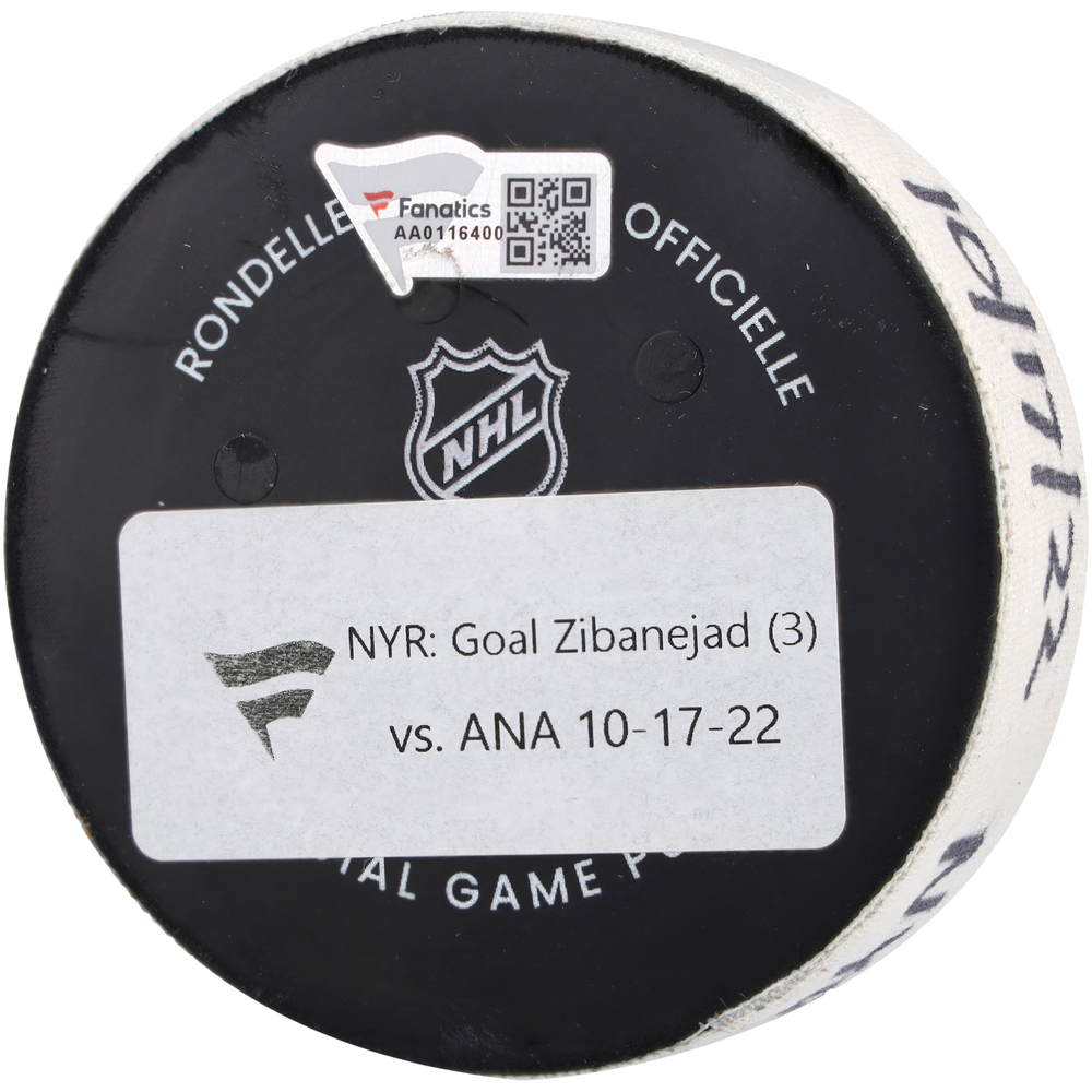 Mika Zibanejad New York Rangers Game-Used Goal Puck from October 17 ...