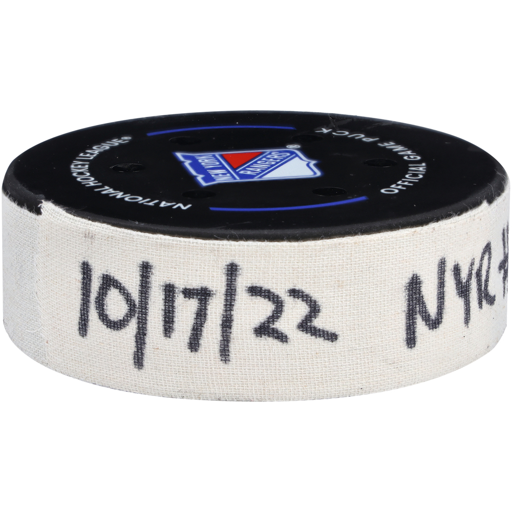 Mika Zibanejad New York Rangers Game-Used Goal Puck from October 17 ...
