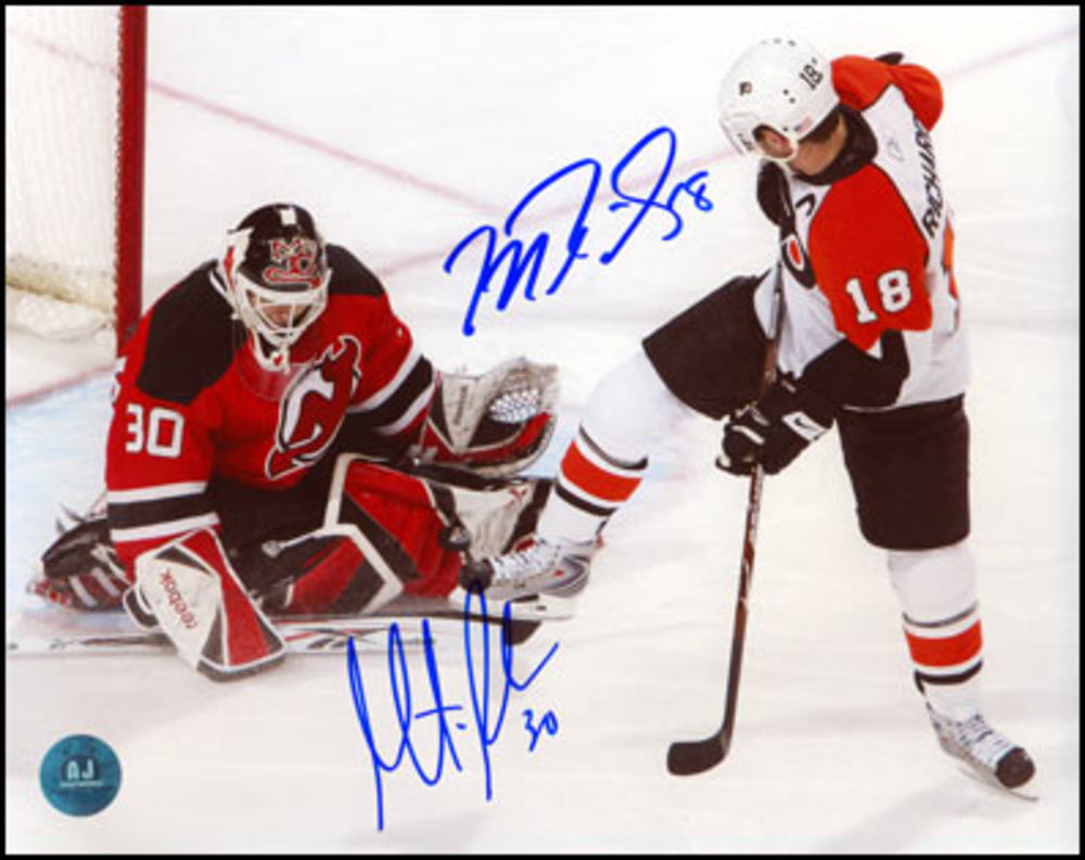 MIKE RICHARDS vs MARTIN BRODEUR DUAL-SIGNED 8x10 Photo - NHL Auctions