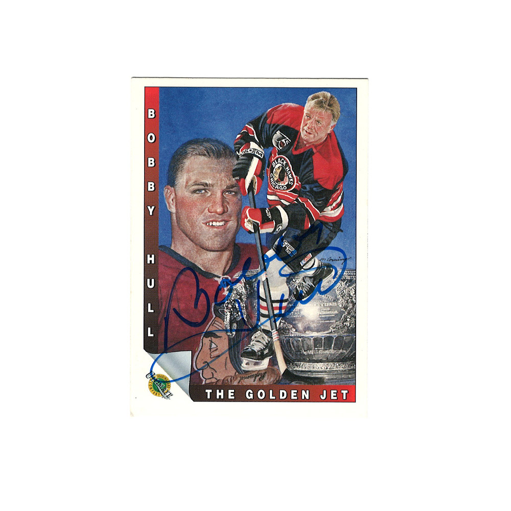 BOBBY HULL Signed Chicago Blackhawks Card (Stanley Cup Background ...