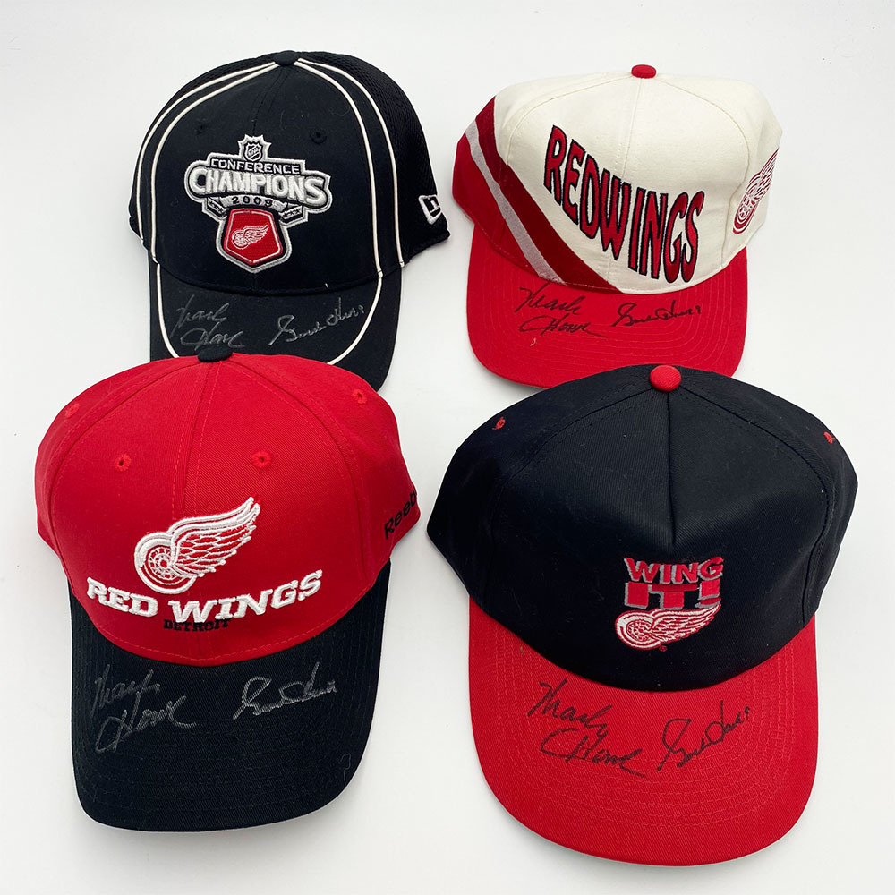 Mark & Gordie Howe Autographed Detroit Red Wings Hats - NHL Auctions