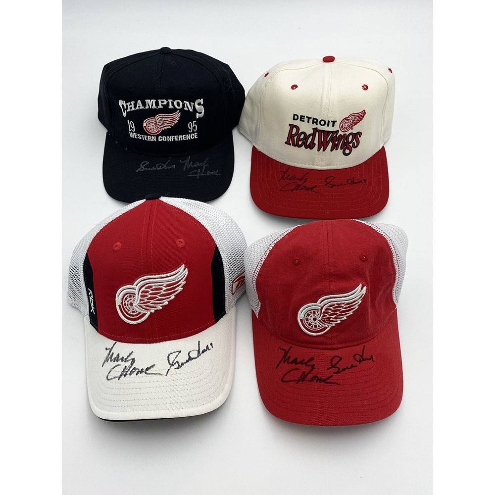 Mark & Gordie Howe Autographed Detroit Red Wings Hats - NHL Auctions
