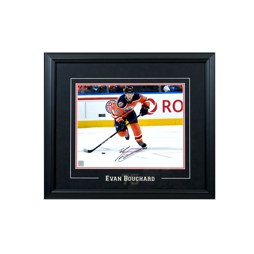 Evan Bouchard #75 - Autographed & Framed Edmonton Oilers First NHL ...