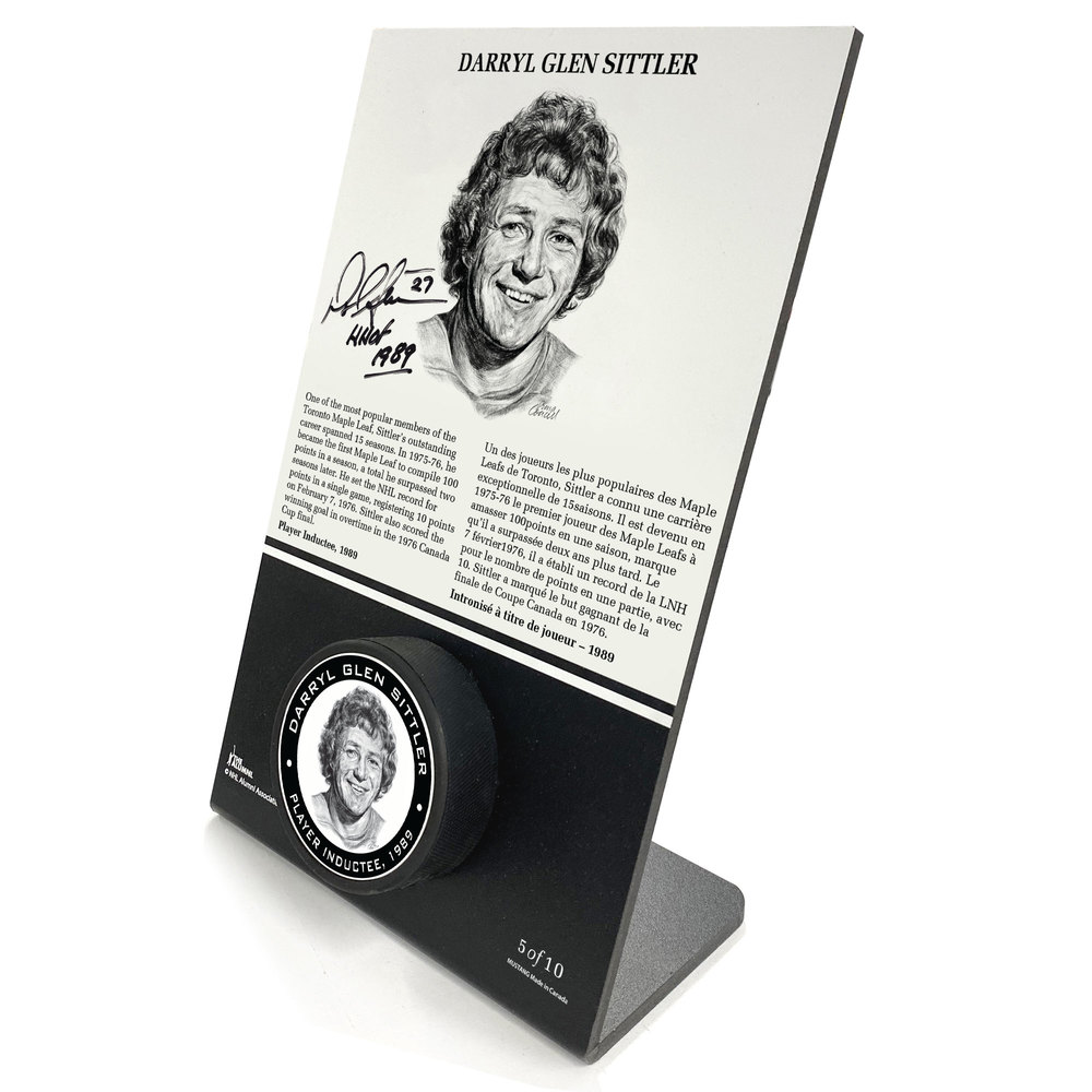 Darryl Sittler Autographed Legends Line Honoured Member Puck Stand ...