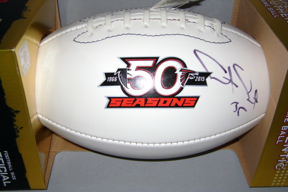 FALCONS - ANTONE SMITH SIGNED PANEL BALL W/ FALCONS 50 SEASONS LOGO ...