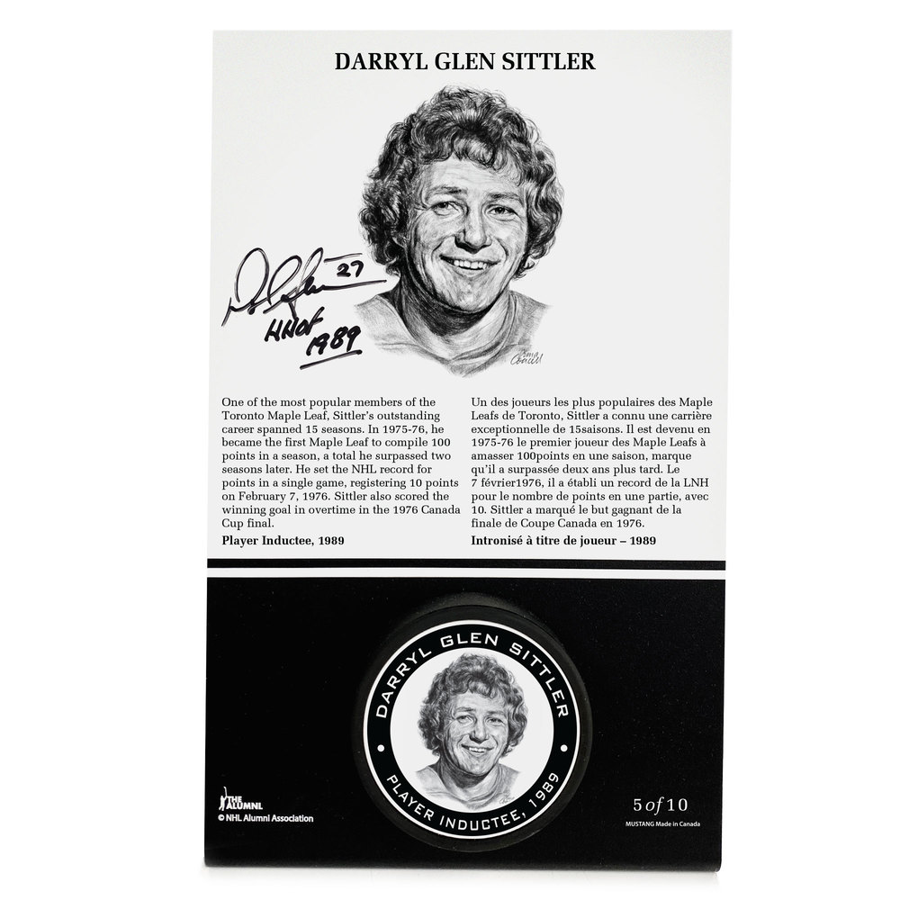 Darryl Sittler Autographed Legends Line Honoured Member Puck Stand ...