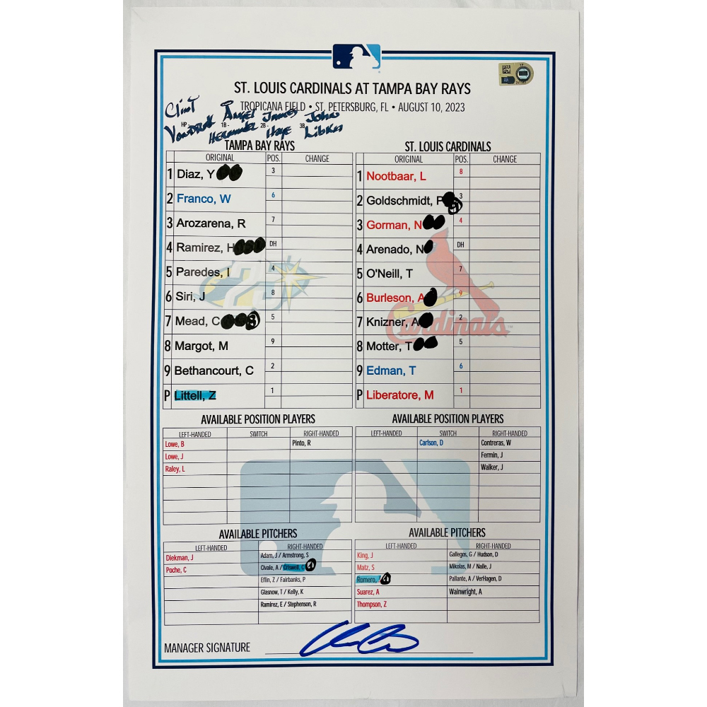 Game Used 25th Anniversary Lineup Card: Tampa Bay Rays v St. Louis ...