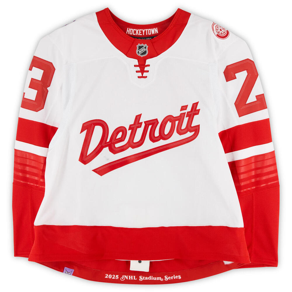 Lucas Raymond Detroit Red Wings Game-Used #23 Jersey vs. Columbus Blue ...