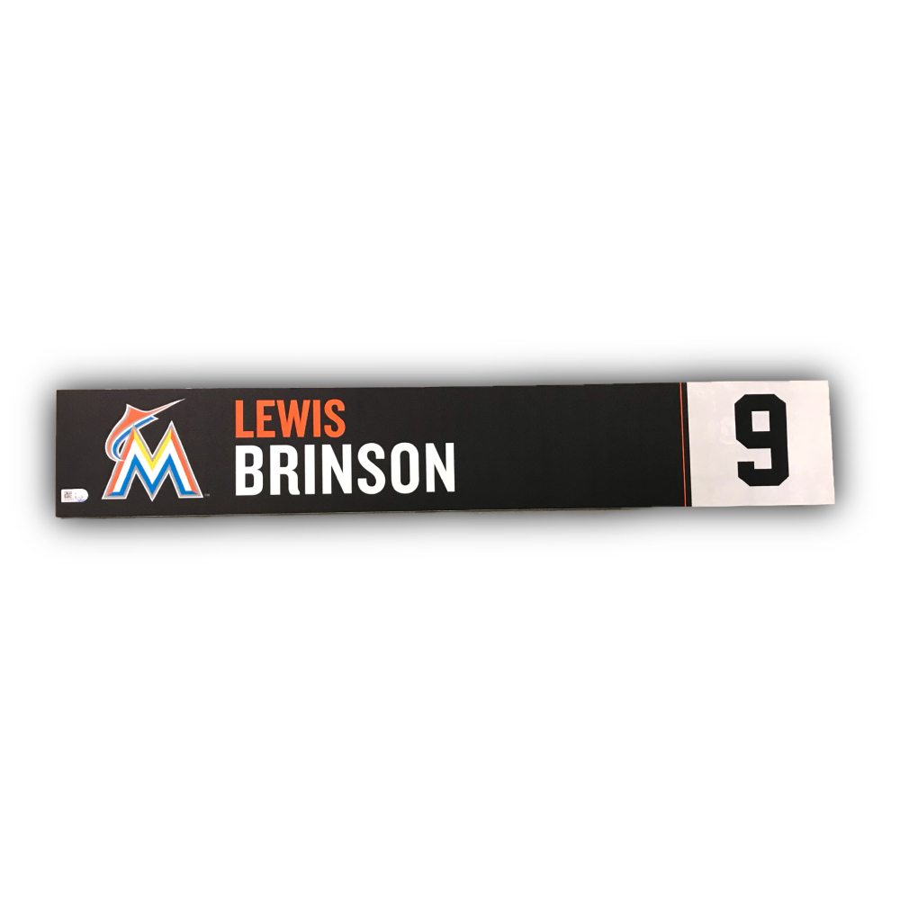 Game-Used Locker Tag: Lewis Brinson | MLB Auctions