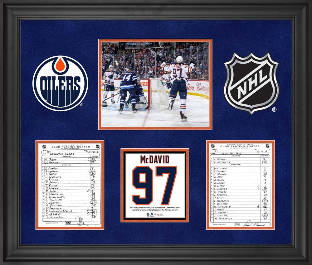 Edmonton Oilers Framed Original Line-Up Cards from October 16, 2018 vs ...
