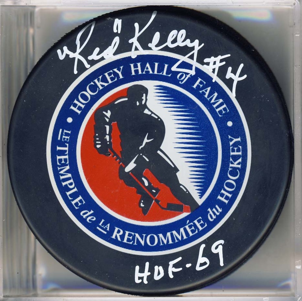 Red Kelly Autographed Hockey Hall of Fame Puck w/ HOF 69 Inscription ...