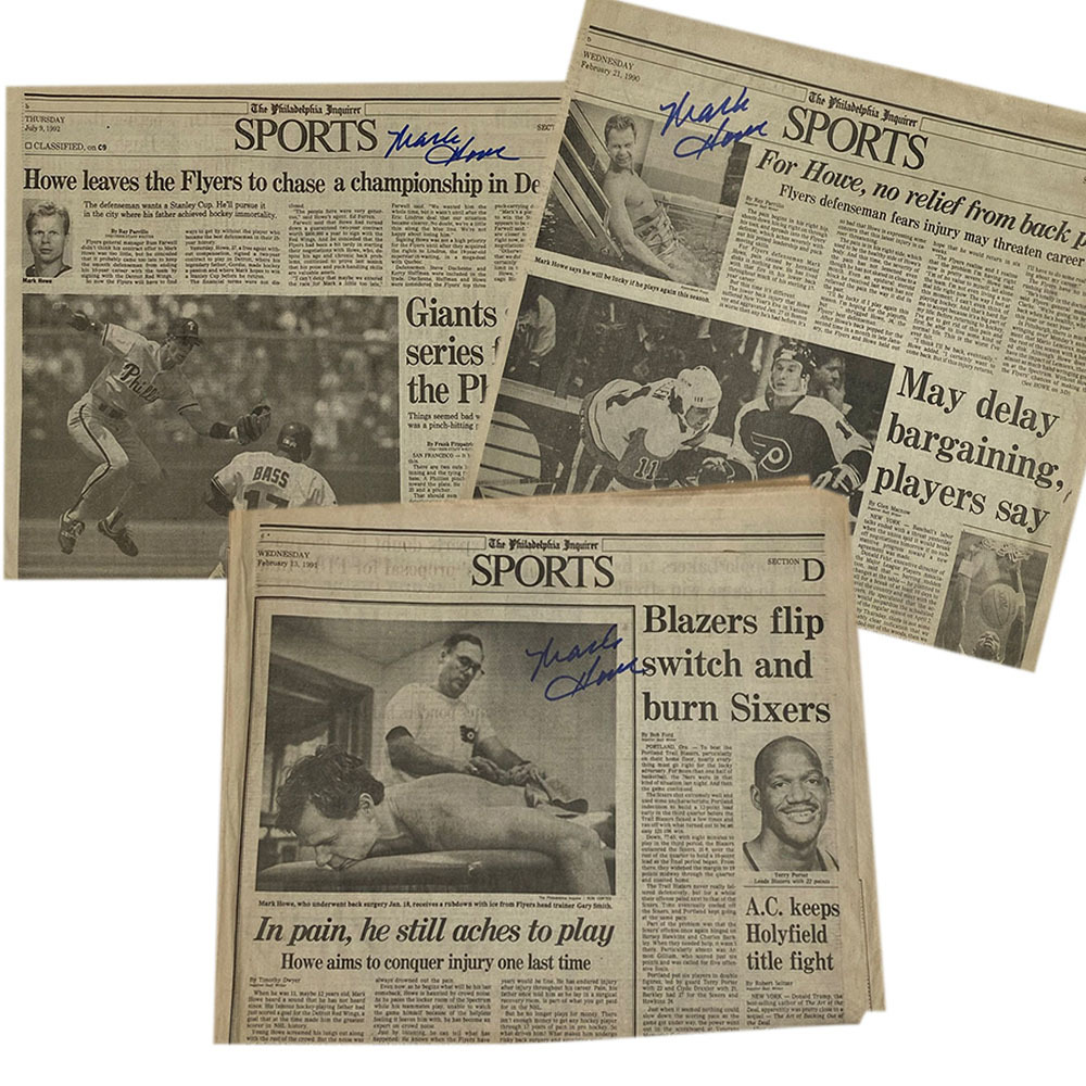 Mark Howe Autographed Philadelphia Inquirer Newspaper Lot - NHL Auctions