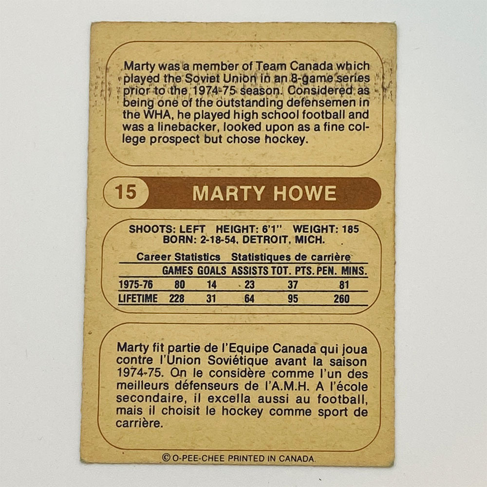 Marty Howe Autographed 1976-77 O-Pee-Chee Hockey Card - NHL Auctions
