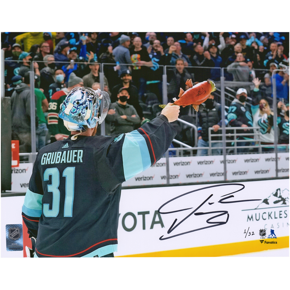 Philipp Grubauer Seattle Kraken Autographed 11" x 14" Salmon Spotlight ...