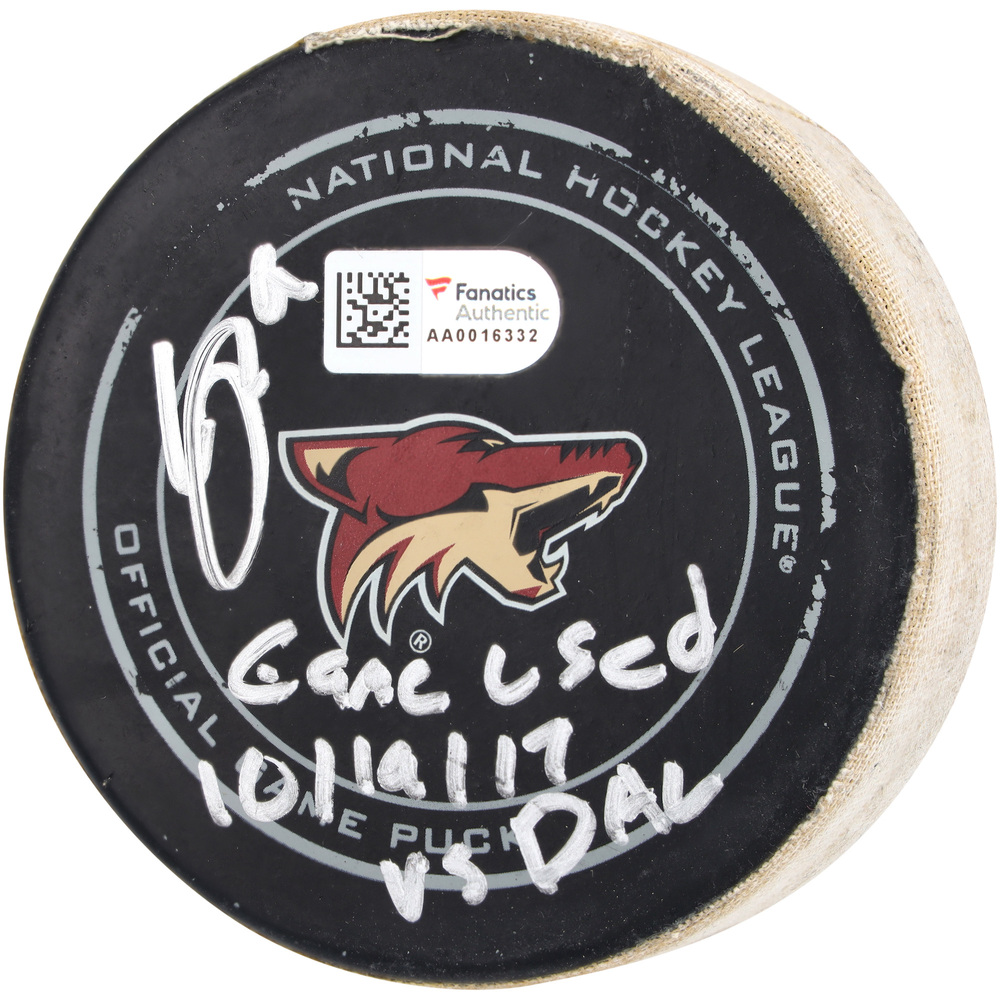 Clayton Keller Arizona Coyotes Autographed Game-Used Puck vs. Dallas ...