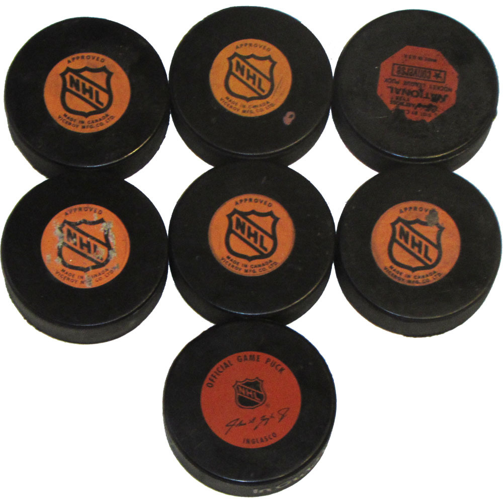 Lot of Seven Classic NHL Official Game Pucks - Converse, Viceroy ...