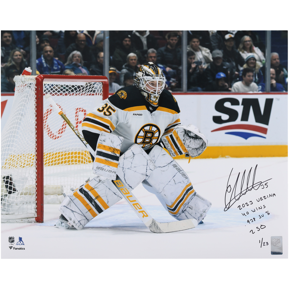 Linus Ullmark Boston Bruins Autographed 16" x 20" White Jersey in Net ...