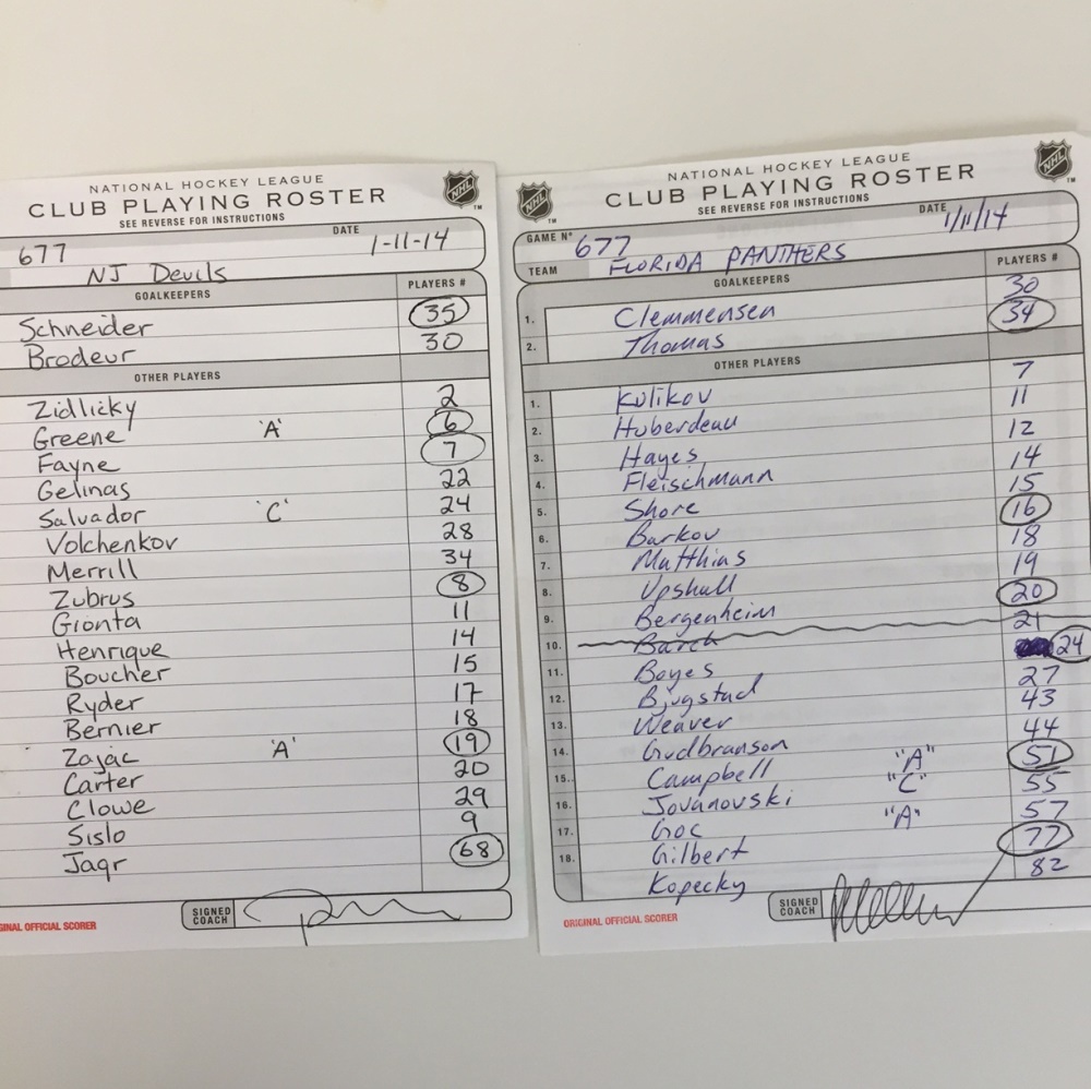 Florida Panthers Line-up Cards Collection from the 2013-2014 Season ...