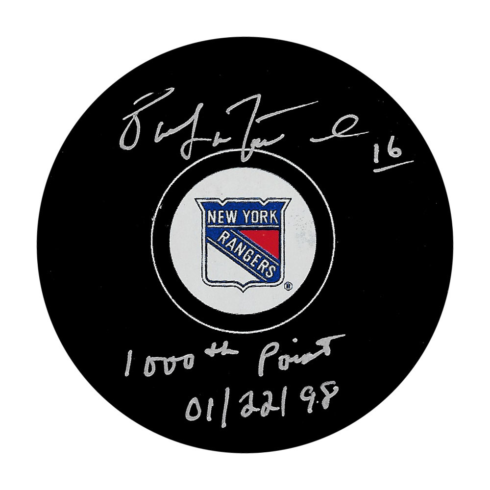 Pat Lafontaine Autographed New York Rangers Puck w/1,000th Point 01/22 ...