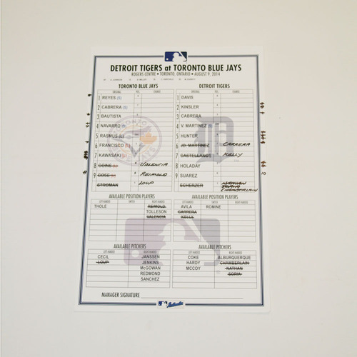 BLUE JAYS AUTHENTICS-LINE-UP CARD FROM AUGUST 9, 14 BLUE JAYS VS ...