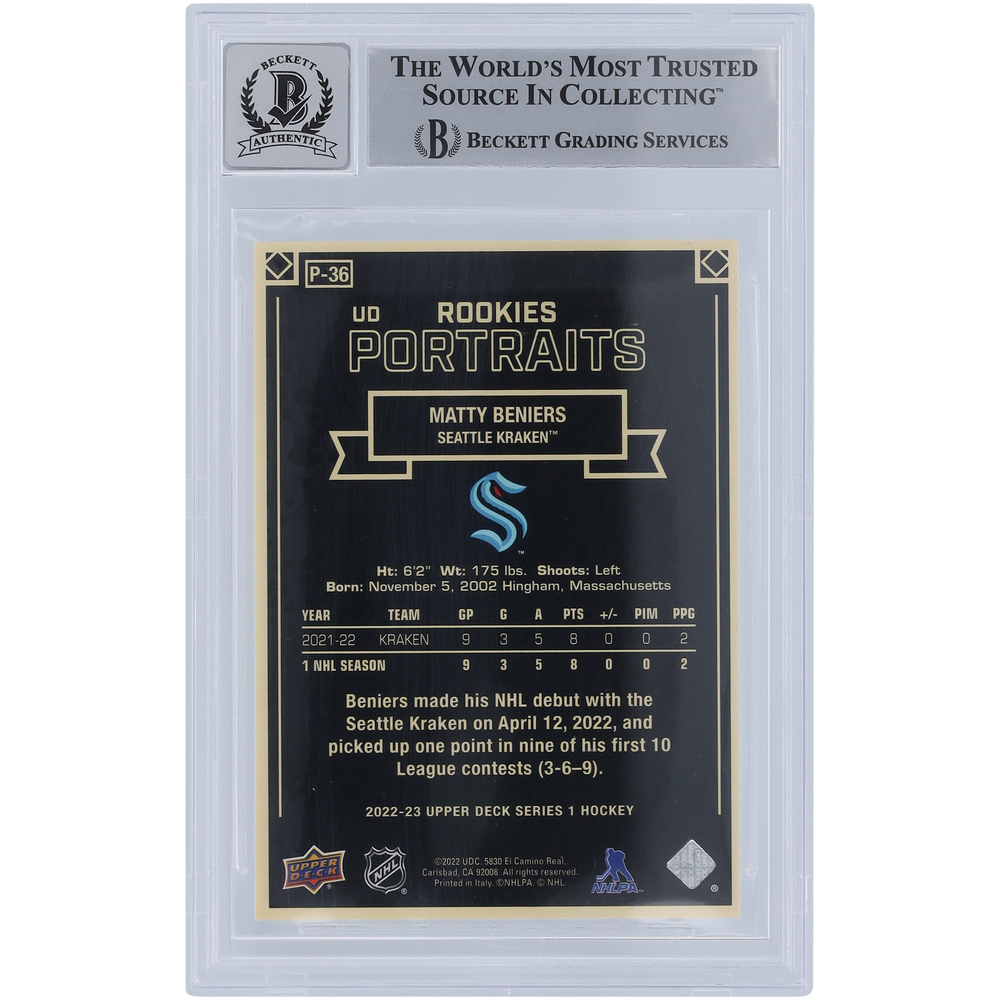 Matty Beniers Seattle Kraken Autographed 2022-23 Upper Deck Series 1 ...