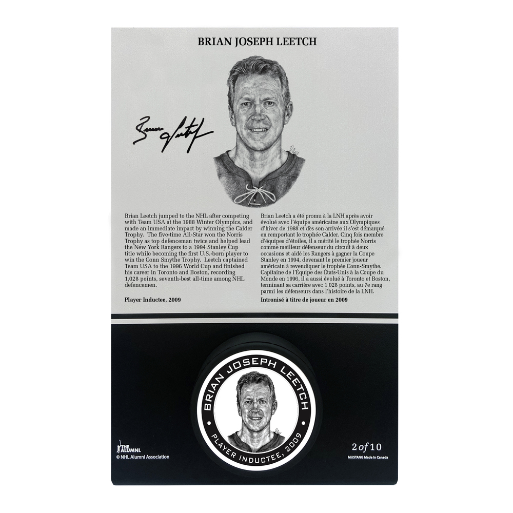 Brian Leetch Autographed Legends Line Honoured Member Puck Stand ...