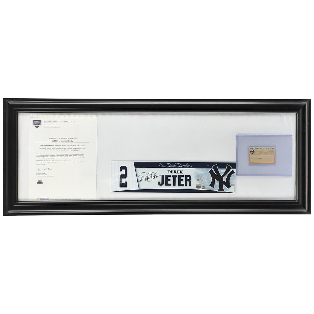 Derek Jeter New York Yankees Autographed Game-Used 12'' x 36'' Framed ...