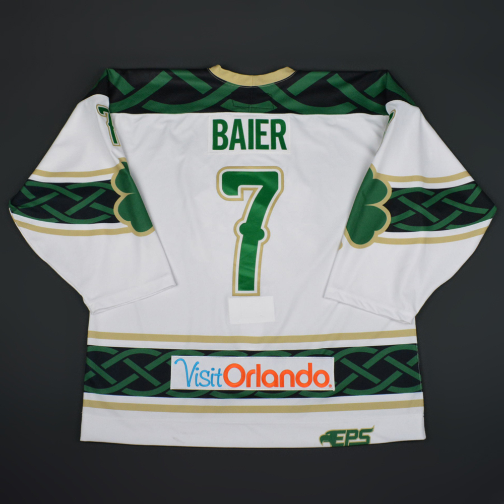 Eric Baier - Orlando Solar Bears - St. Patrick's Day Game-Worn Jersey w ...