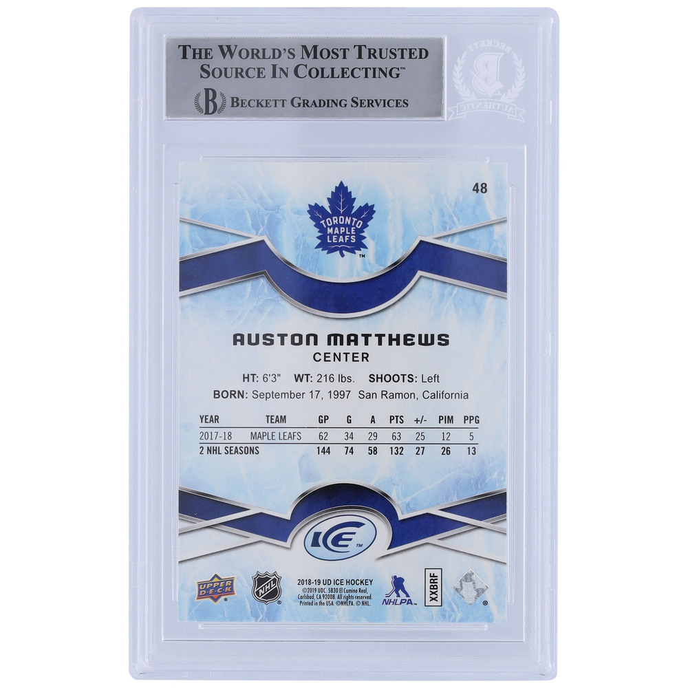 Auston Matthews Toronto Maple Leafs Autographed 2018-19 Upper Deck Ice #48 Beckett Fanatics ...