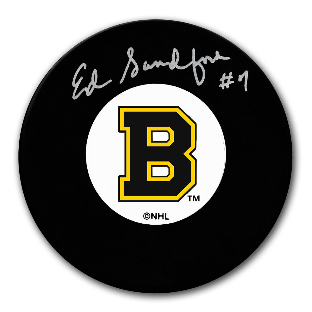 Ed Sandford Boston Bruins Original 6 Autographed Puck - NHL Auctions