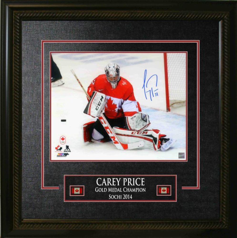 Carey Price - Signed & Framed 16x20 Etched Mat - Team Canada Pad Save ...
