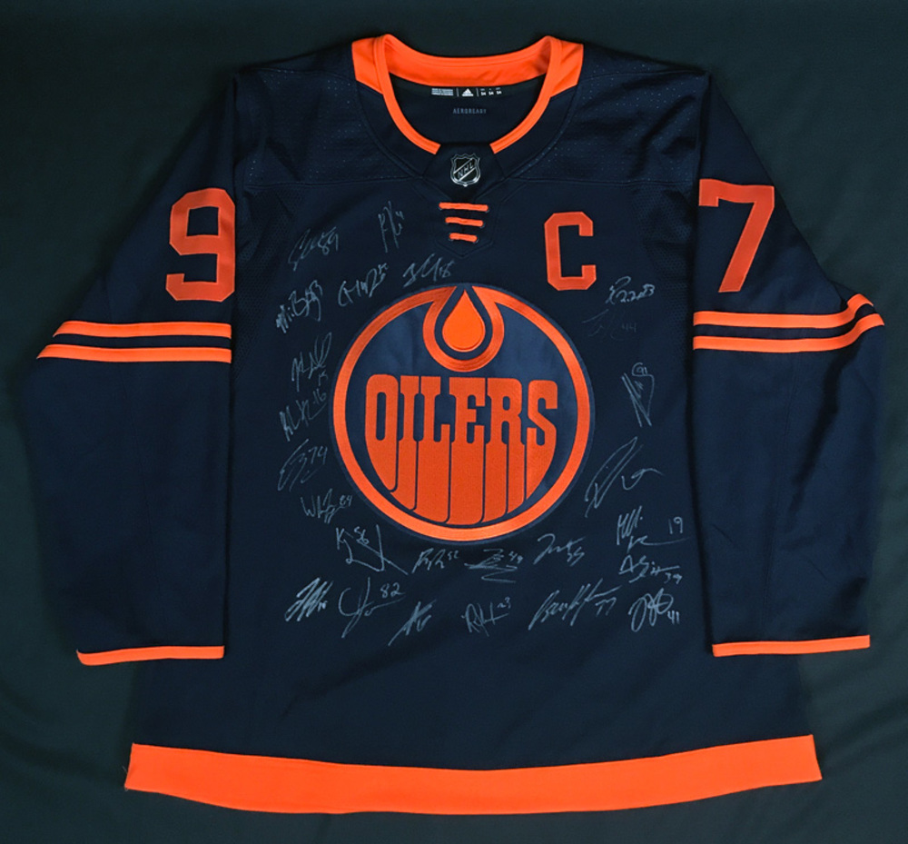 2019-20 Edmonton Oilers Team-Signed Navy Blue Oilers Adidas Pro ...