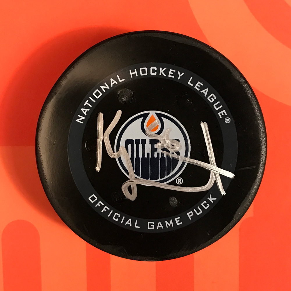 Kailer Yamamoto #56 - Autographed Edmonton Oilers Goal Puck From April ...