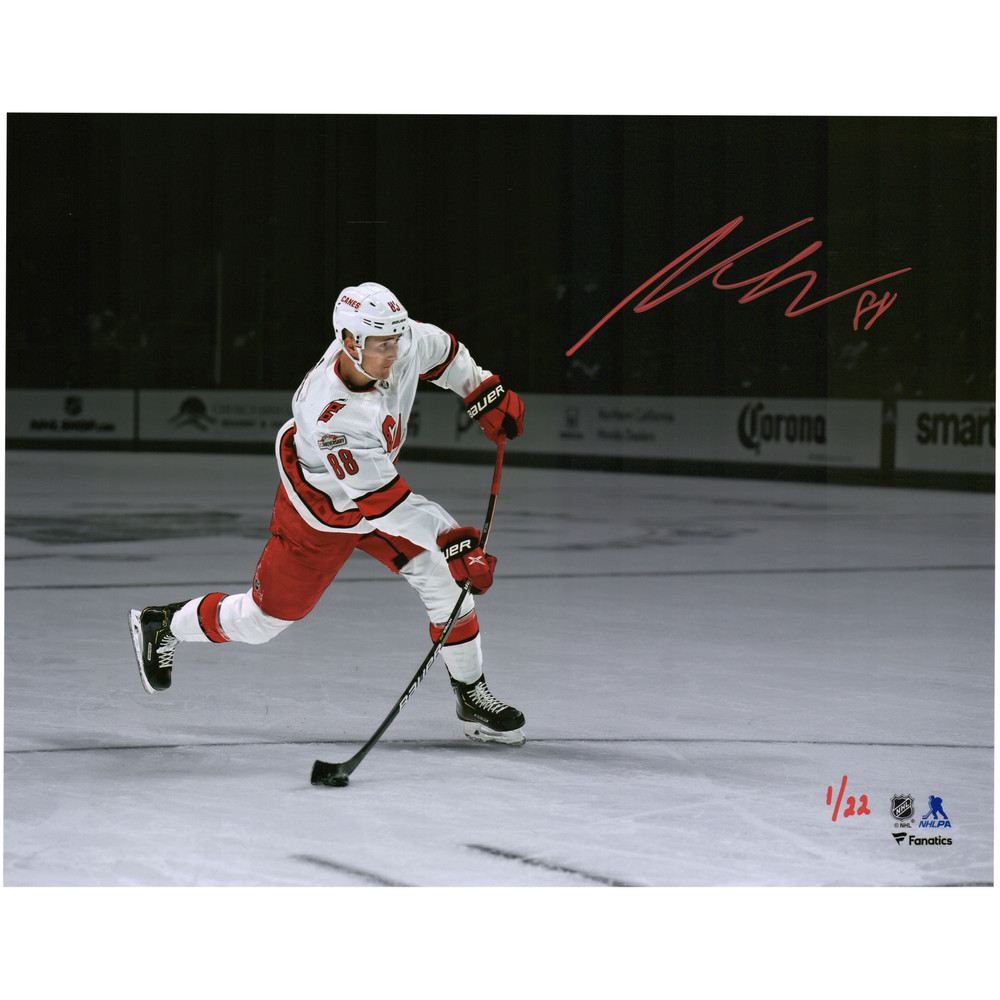 Martin Necas Carolina Hurricanes Autographed 11" x 14" White Jersey Shooting Photograph ...