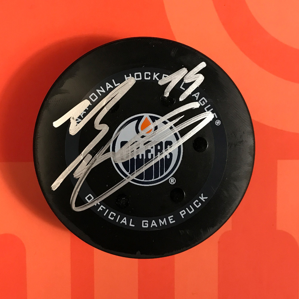 Evan Bouchard #75 - Autographed Edmonton Oilers Goal Puck From April 22 ...