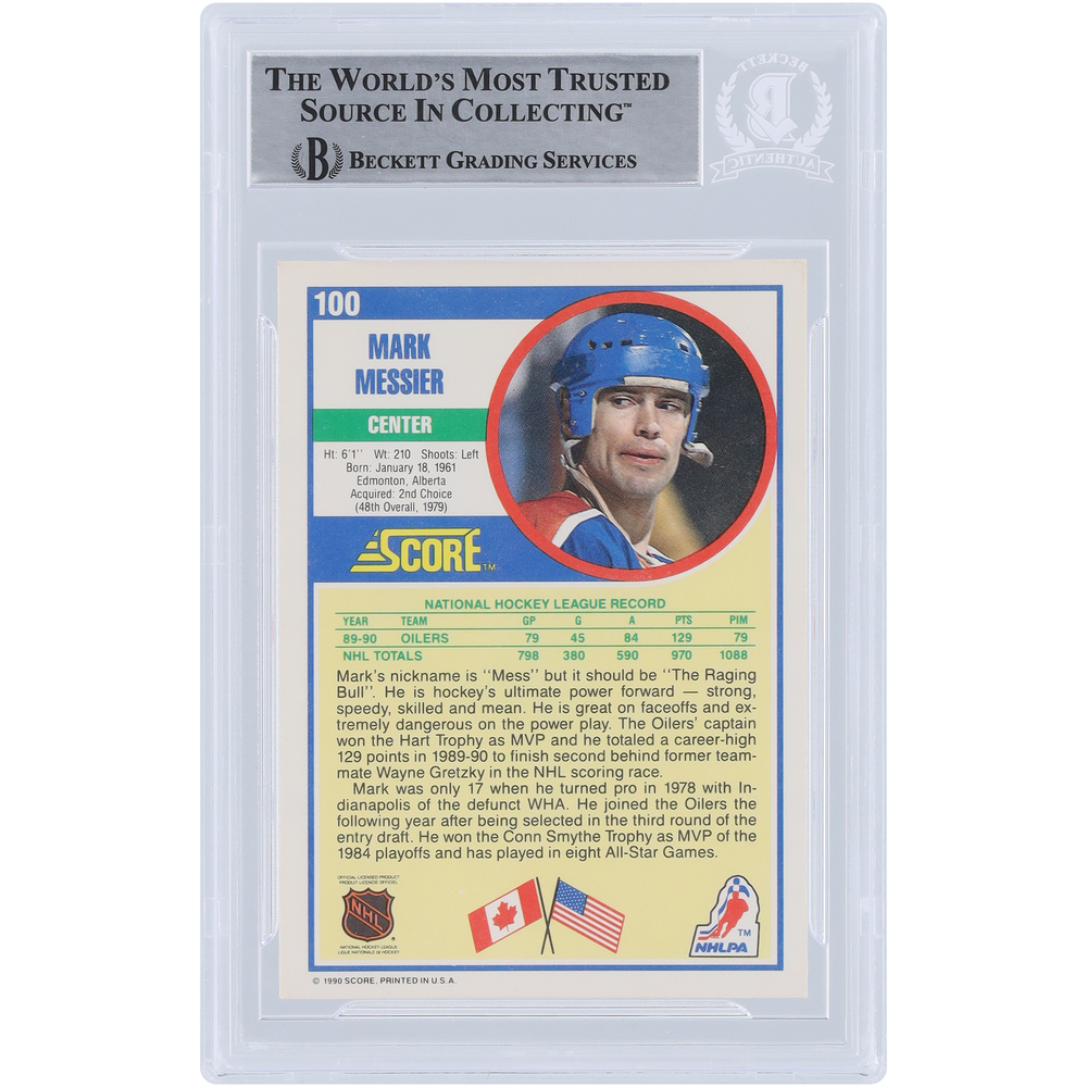 Mark Messier Edmonton Oilers Autographed 1990-91 Score #100 Beckett ...