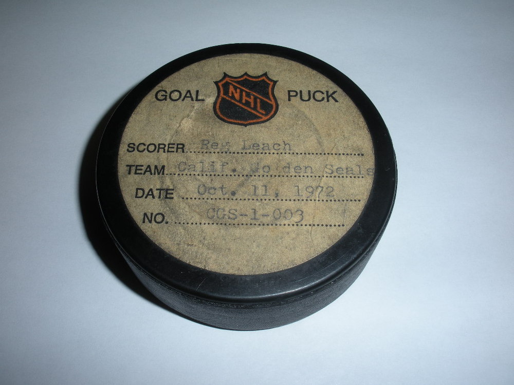 Reggie Leach - California Golden Seals - Goal Puck - October 11, 1972 ...