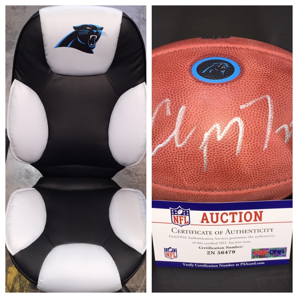 Christian McCaffrey signed Football + Panthers Draft Chair Used on site ...