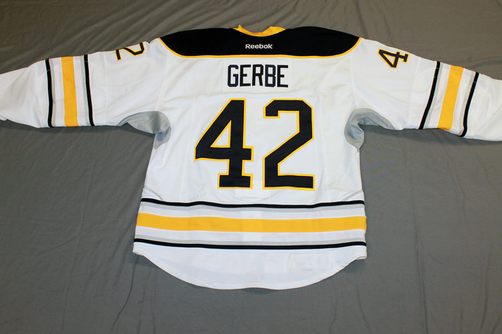 Nathan Gerbe Game-Worn Away Jersey 2013 Season. Set 2. Size 52. Serial ...