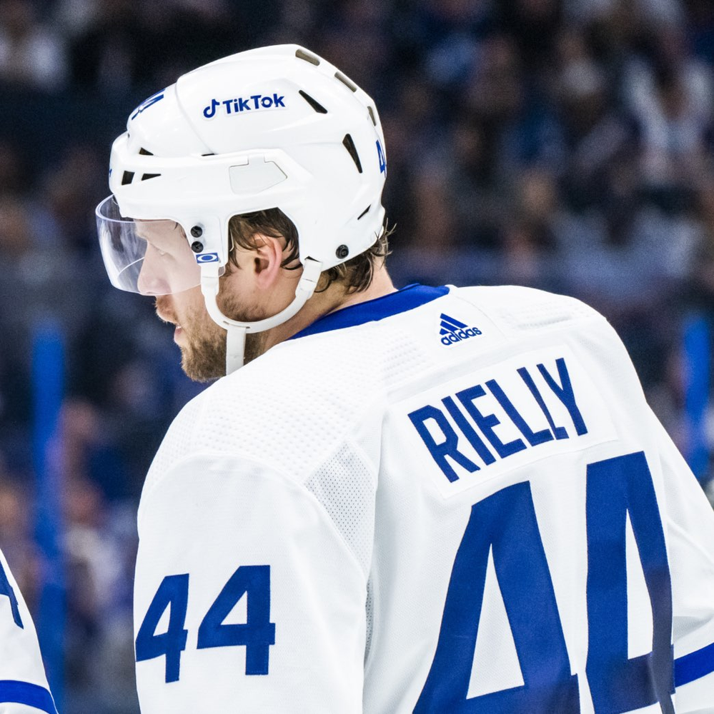 #44 Morgan Rielly 2021-22 Worn White TikTok Helmet | Real Sports Auction