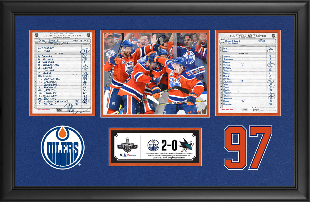 Edmonton Oilers Framed Original Line-Up Cards From April 14, 2017 vs ...