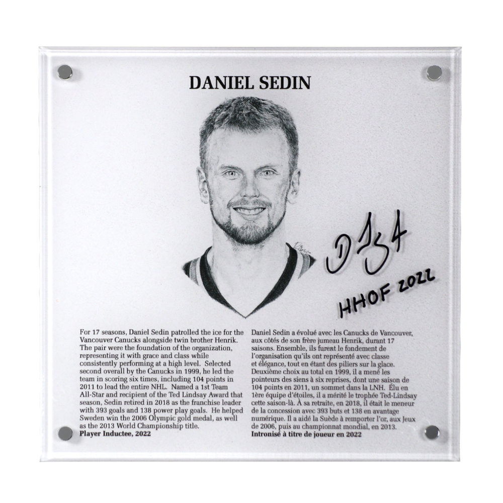 Daniel Sedin Autographed Legends Line Honoured Member Plaque - Limited Edition 4/6 - NHL Auctions