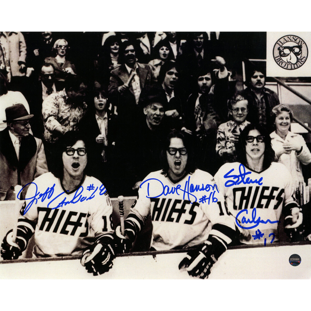 Hanson Brothers Charleston Chiefs Triple Signed On Bench 8x10 Photo ...