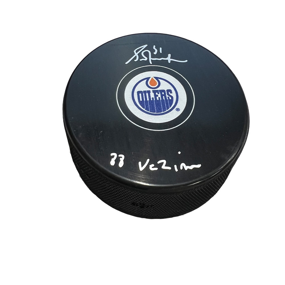 GRANT FUHR Signed Edmonton Oilers Puck - 88 Vezina Inscription - NHL ...